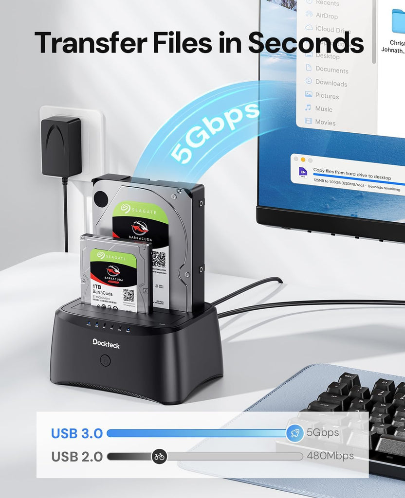 Dockteck USB 3.0 to SATA Dual Bay External Hard Drive Enclosure - Dock