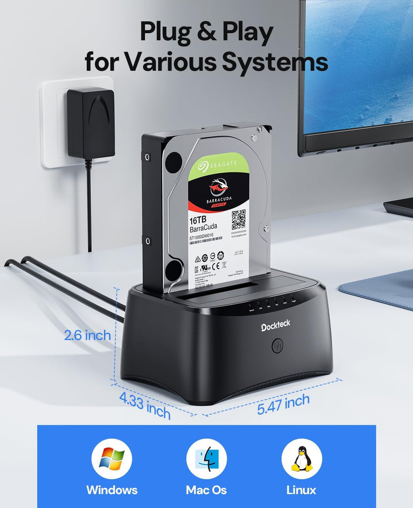 Dockteck USB 3.0 to SATA Dual Bay External Hard Drive Enclosure - Dock