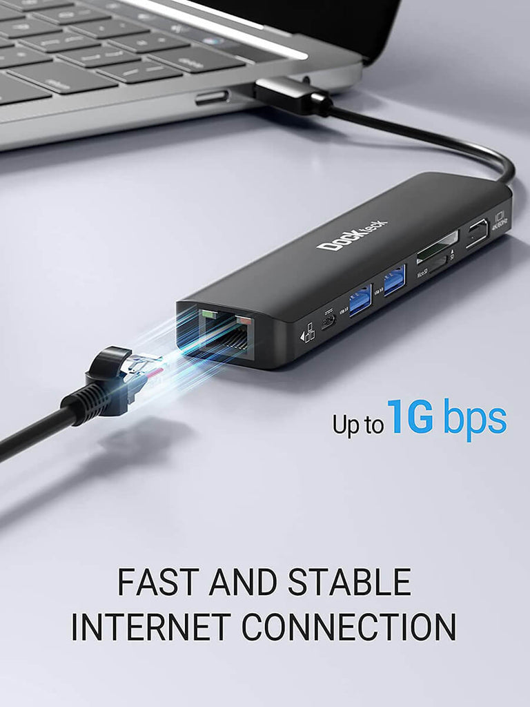 USB C Hub 7-in-1 USB C PD Ethernet – Dockteck